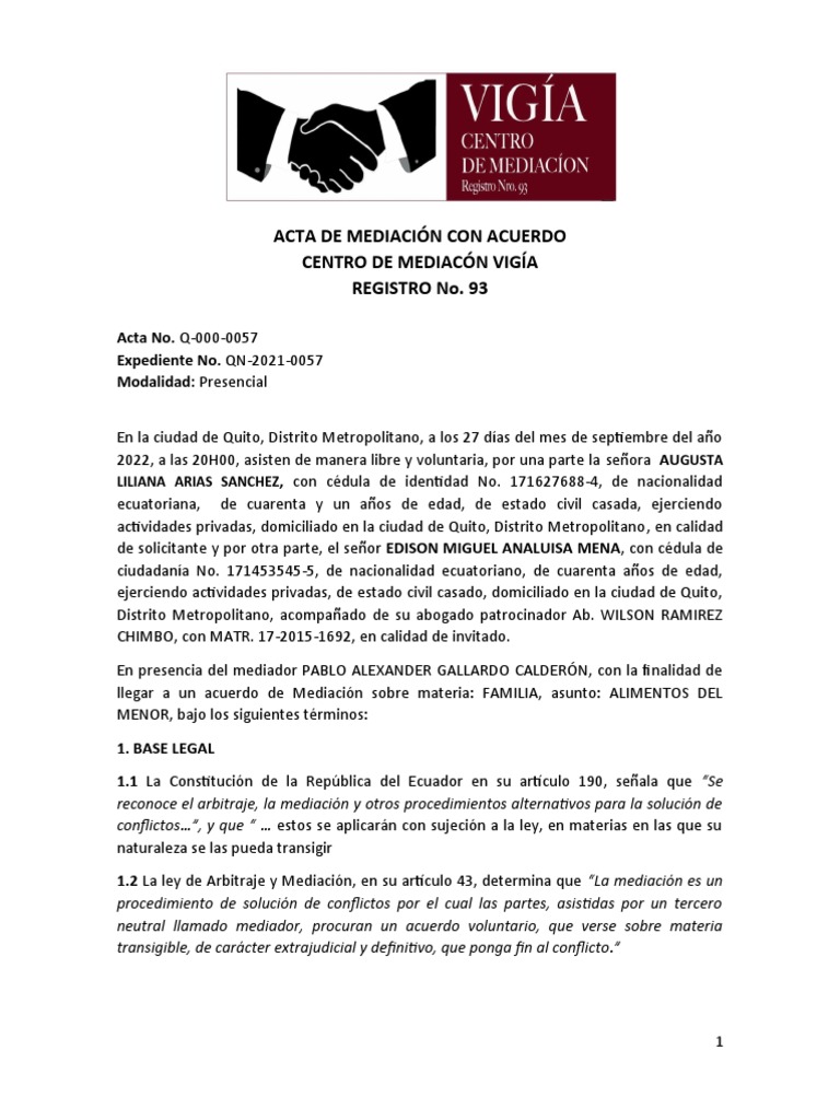 Acta de Mediacion | PDF | Mediación | Gobierno