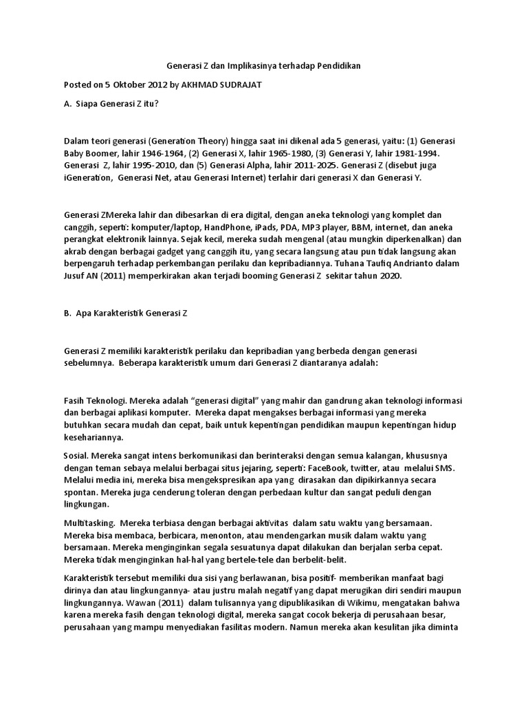 Generasi Z Dan Implikasinya Terhadap Pendidikan Pdf