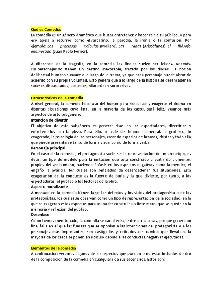 Qué Es Comedia Clase 4 Agosto | PDF | Comedia | Teatro