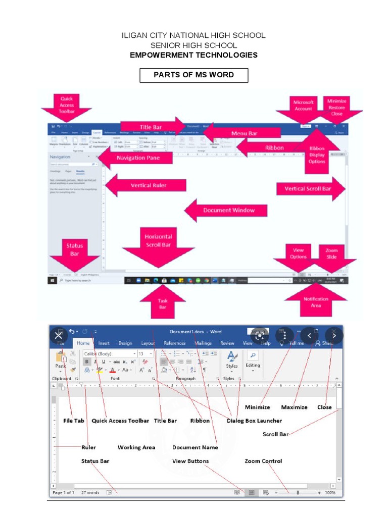 Parts of MS Word Window | PDF | Window (Computing) | Microsoft Word