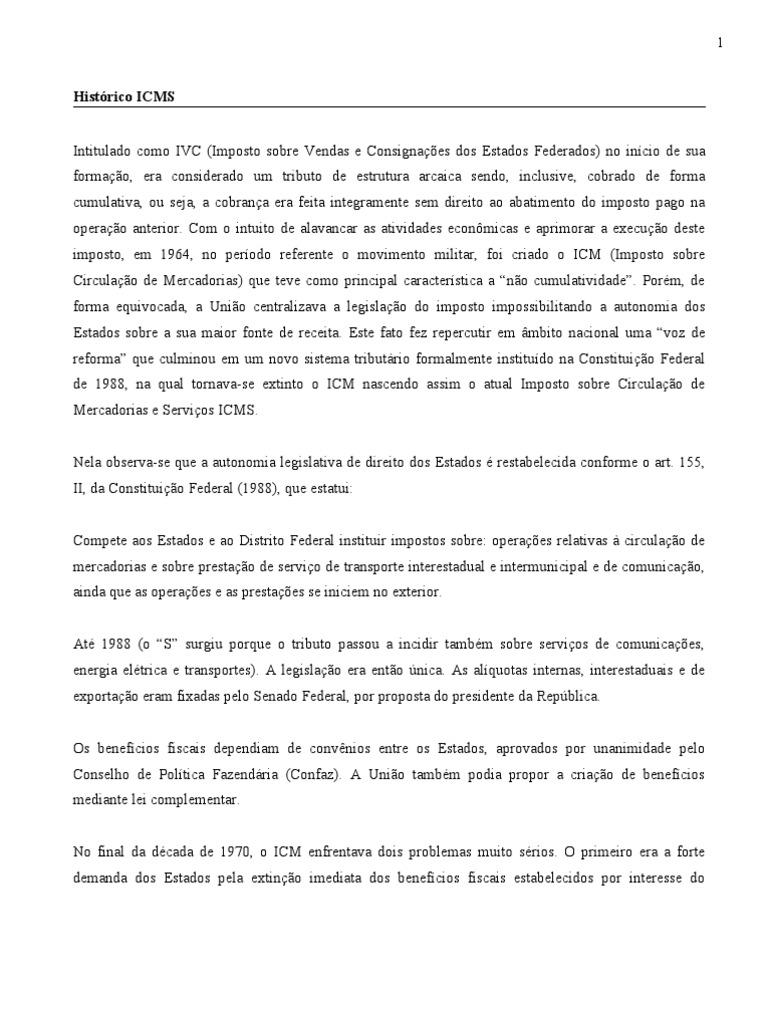 História Do ICMS | PDF | Impostos | Federação