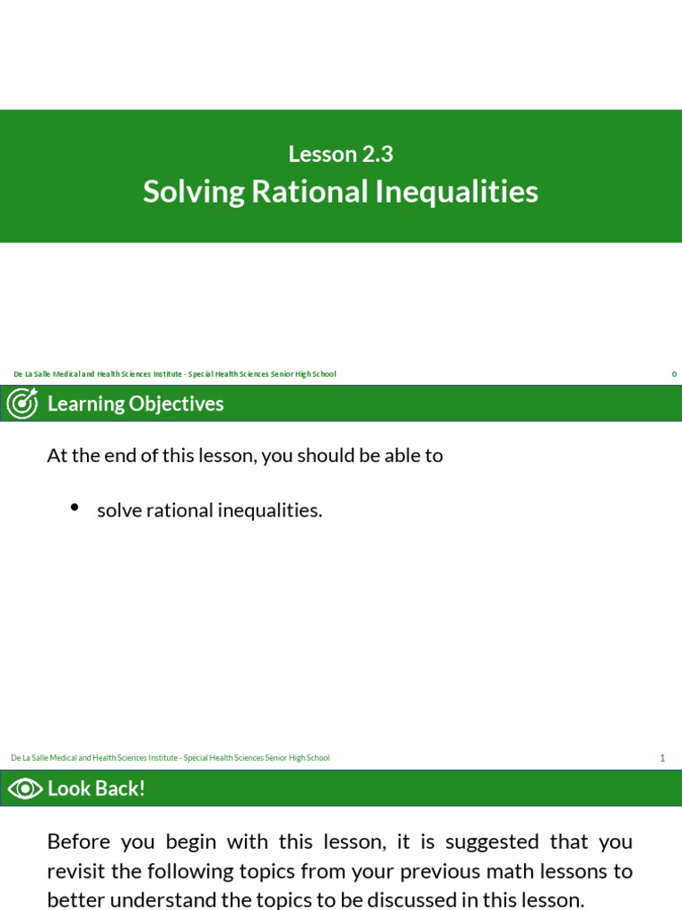 GM - Lesson 2.3 Solving Rational Inequalities | PDF | Inequality ...
