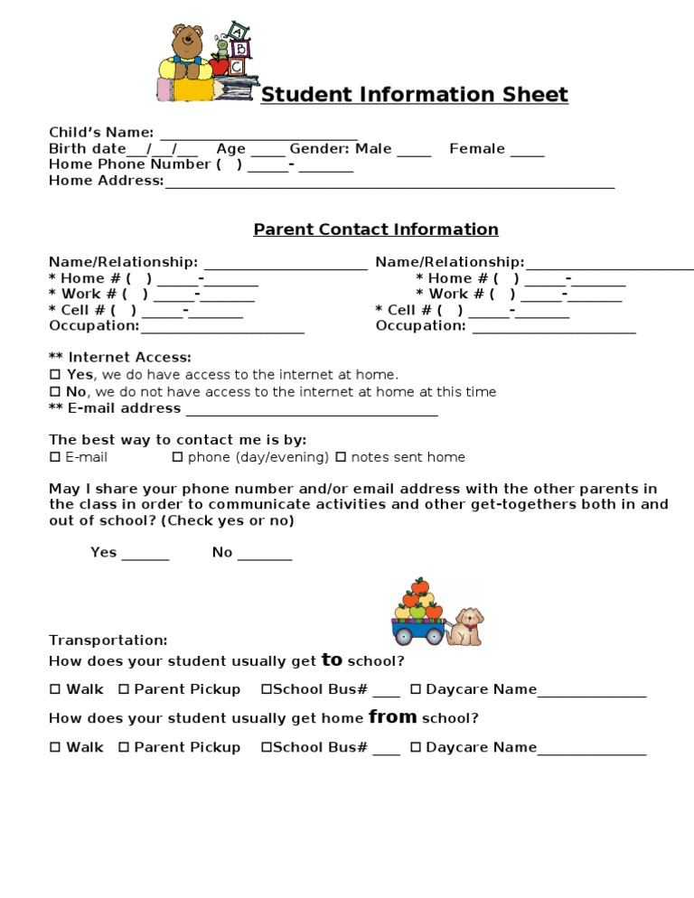 Student Info Sheet | PDF