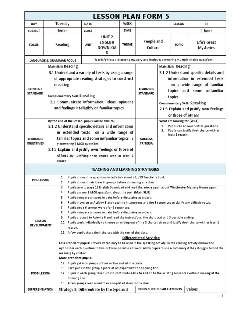Lesson 12 Reading | PDF | Multiple Choice | Lesson Plan