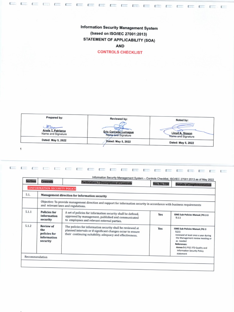 ISMS Control Checklist 2022 | PDF | Information Security | Security