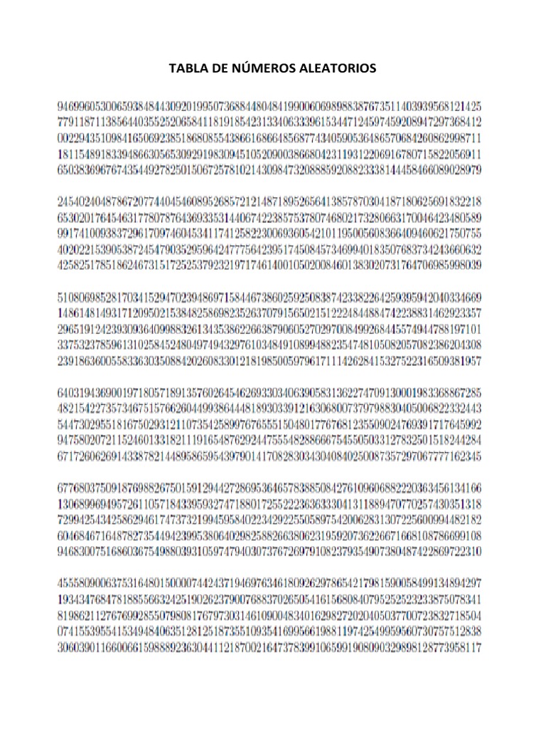 Tabla de Números Aleatorios | PDF
