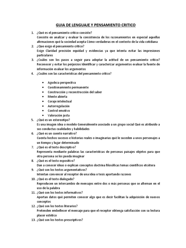 Guía de Pensamiento Crítico y Textos | PDF | Pensamiento crítico ...