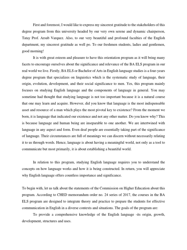 Speech For Orientation | PDF | Curriculum | Pedagogy