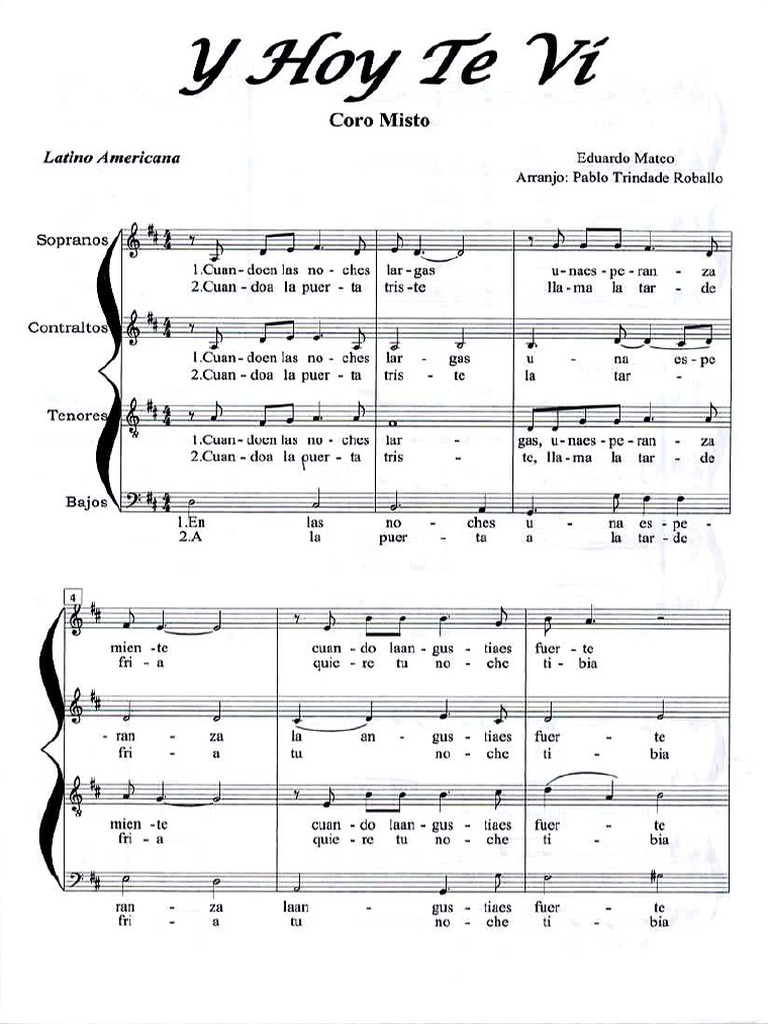 Y Hoy Te VI - Eduardo Mateo (Arreglo Coral SATB) | PDF