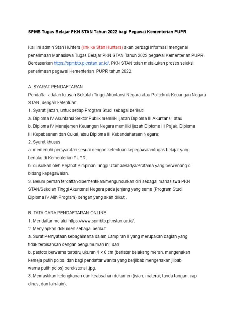 SPMB Tugas Belajar PKN STAN 2022 | PDF | Pengelolaan Keuangan & Uang