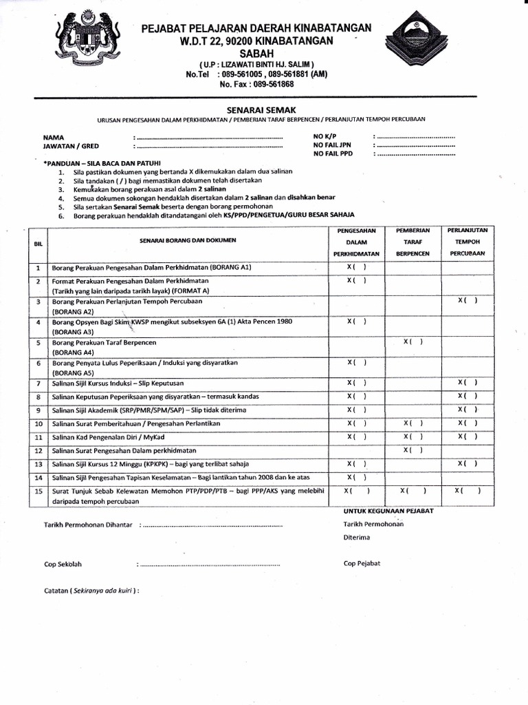 Borang Senarai Semak Guru Baru | PDF