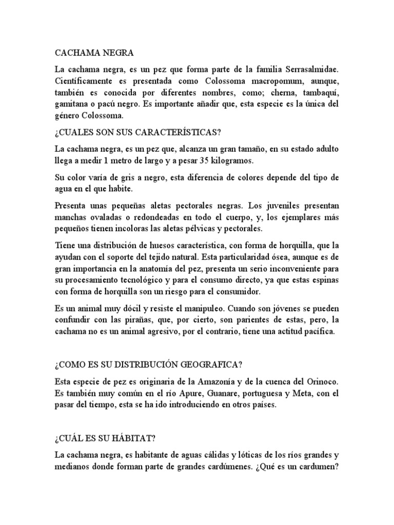 Características de la Cachama Negra | PDF | Pescado | Reproducción
