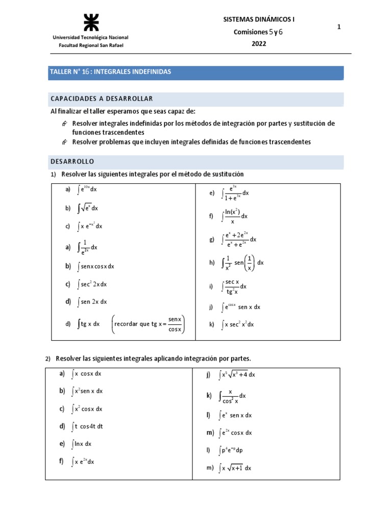 Taller #16 - Integrales - Por - Partes | PDF | Integral | Objetos ...