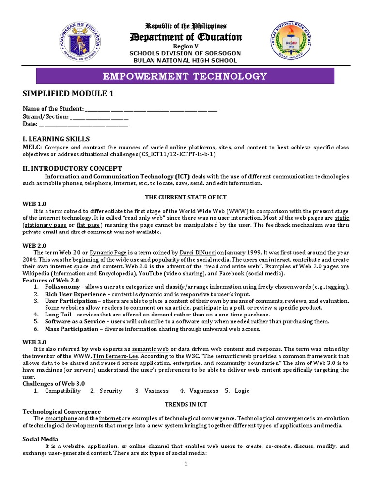 LAS Week 1 Etech | PDF | World Wide Web | Internet & Web