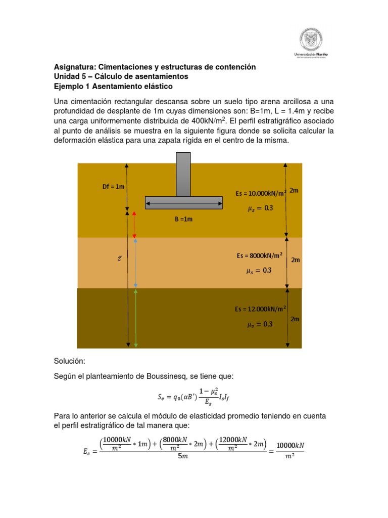 Ejemplo 1 Asentamientos Pdf Fundación Ingeniería Física