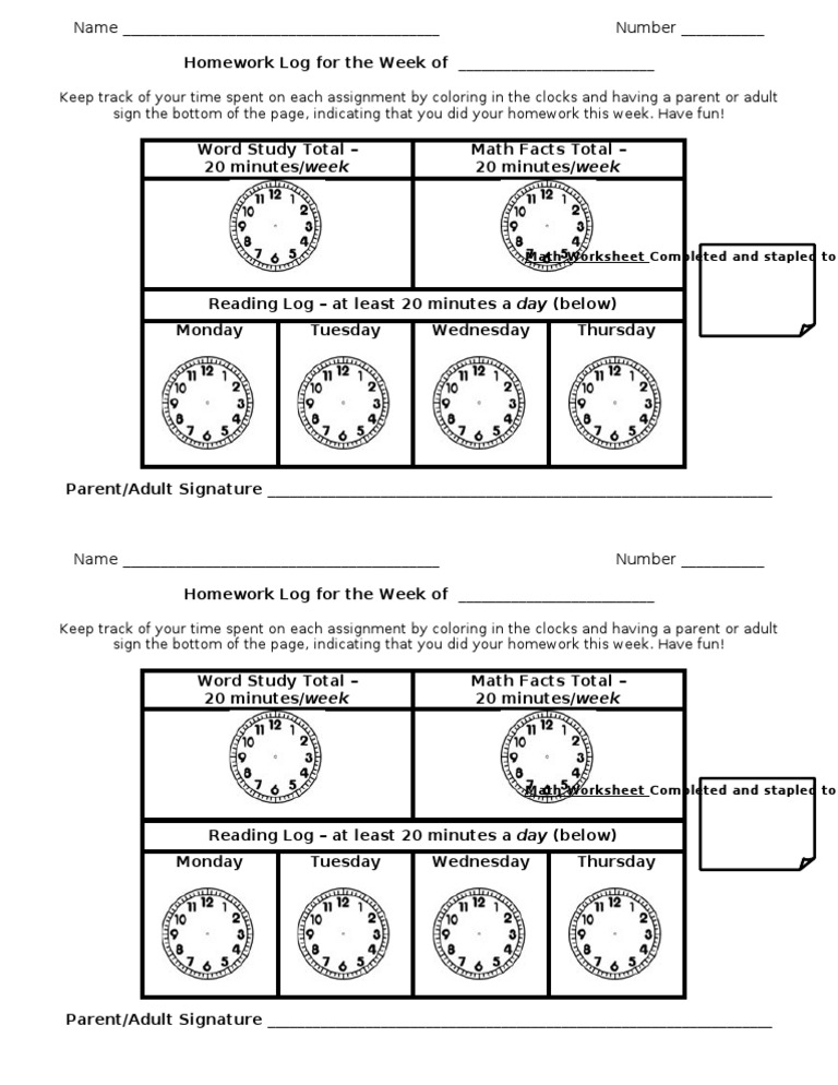 HW - Reading Log - Student Log - Half Sheet | PDF