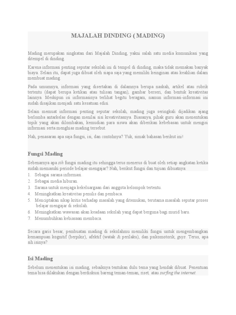 INFORMASI MENGENAI MADING | PDF