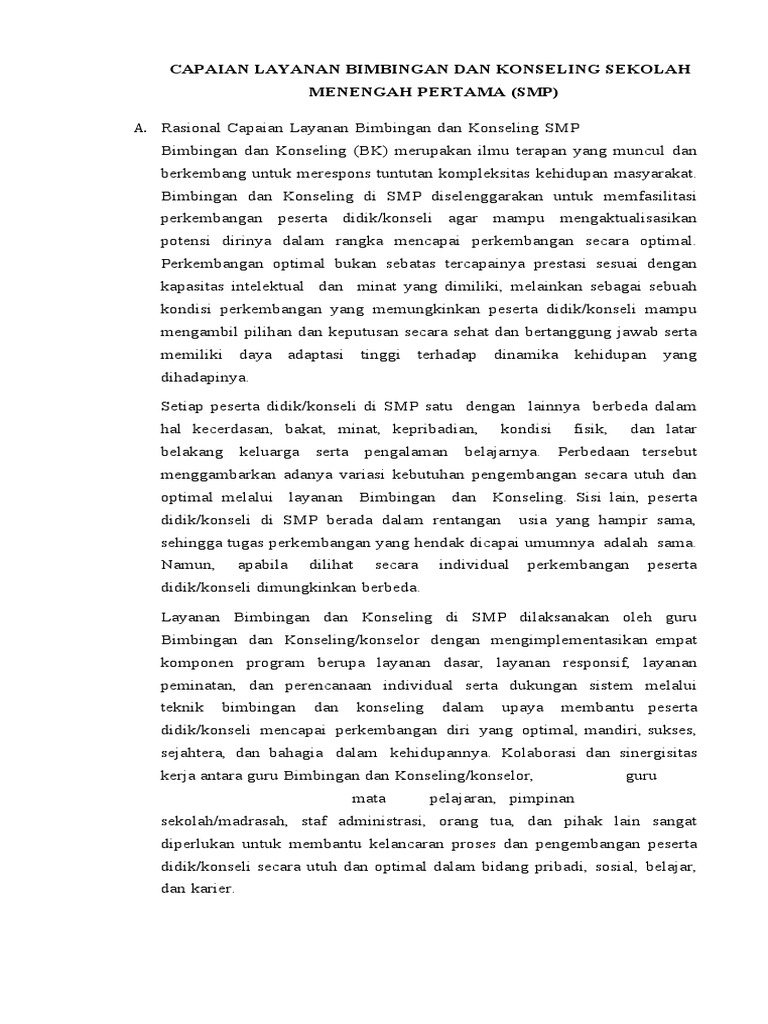 Capaian Layanan BK di SMP untuk Siswa | PDF | Karier & Perkembangan