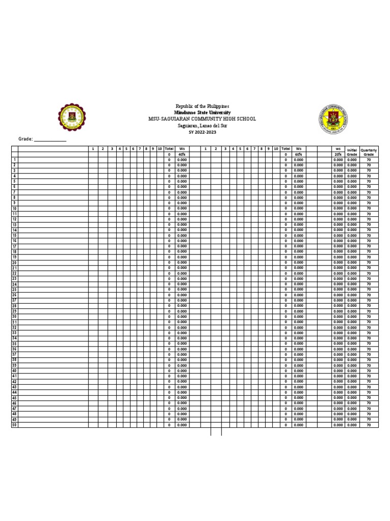 E Class Record 2022-2023 English | PDF