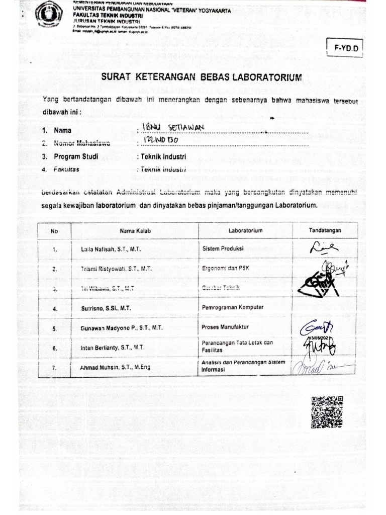 Surat Keterangan Bebas Laboratorium-1 | PDF