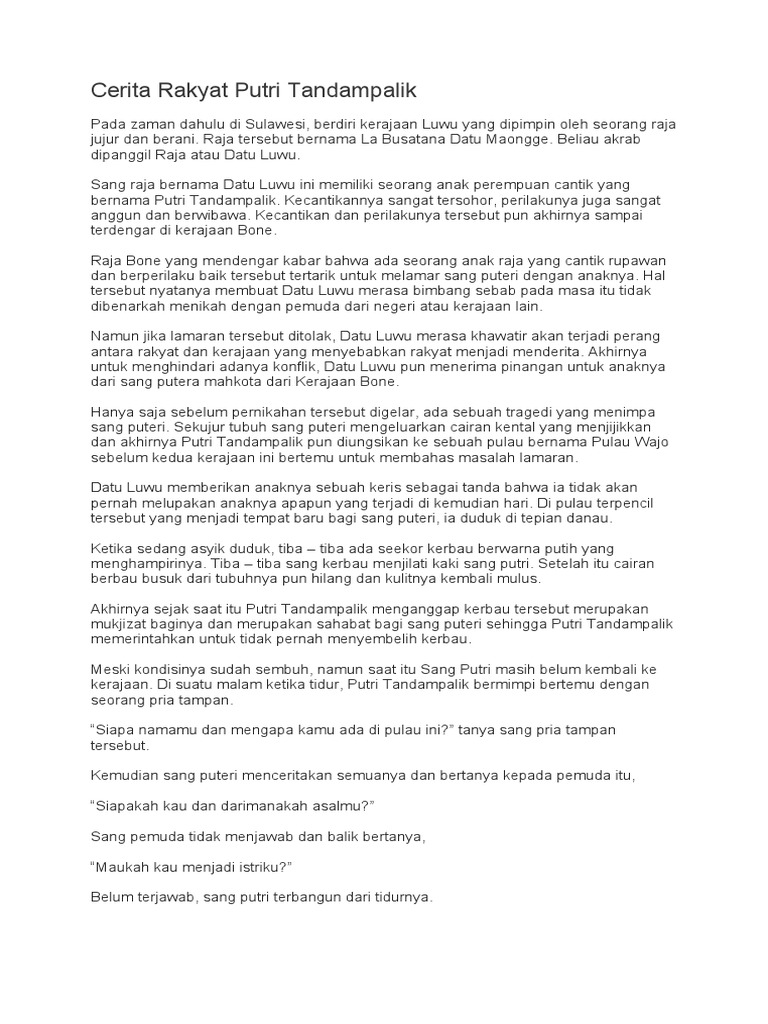 Cerita Rakyat Putri Tandampalik | PDF