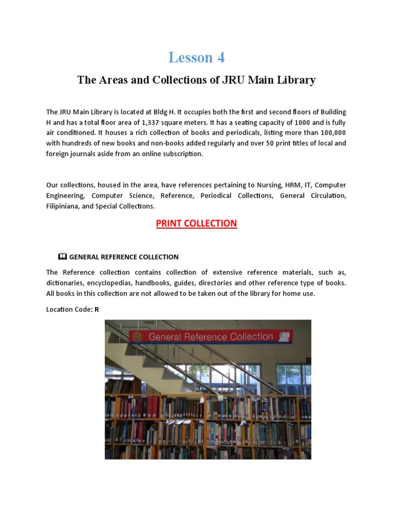 Lesson 4 - Library Collection and Areas | PDF | Libraries | Computing