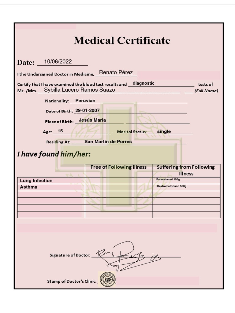 Medical Certificate | PDF