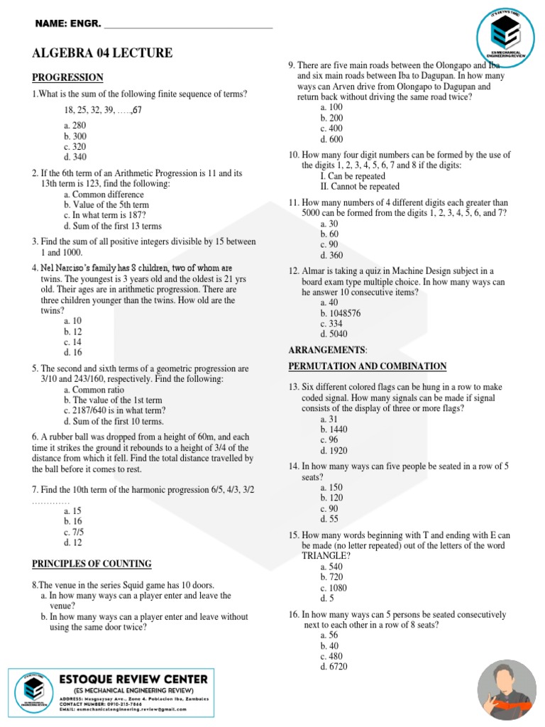 Algebra 4-Handouts | PDF | Mathematics | Mathematical Objects