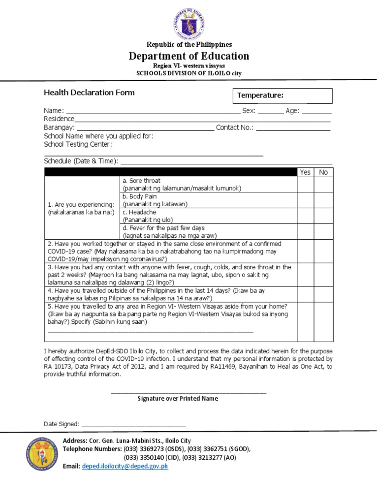 Health Declaration Form | Download grátis PDF | Health Sciences ...