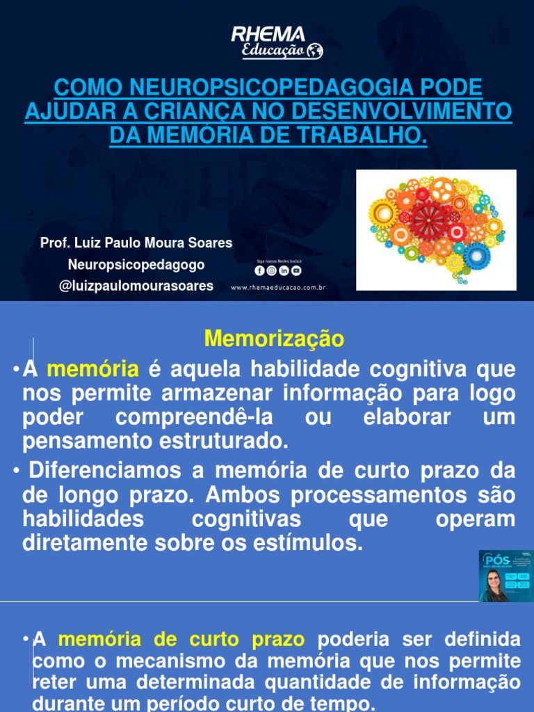 Palestra Sobre Neuropsipedagogia | PDF | Memória | Aprendizado