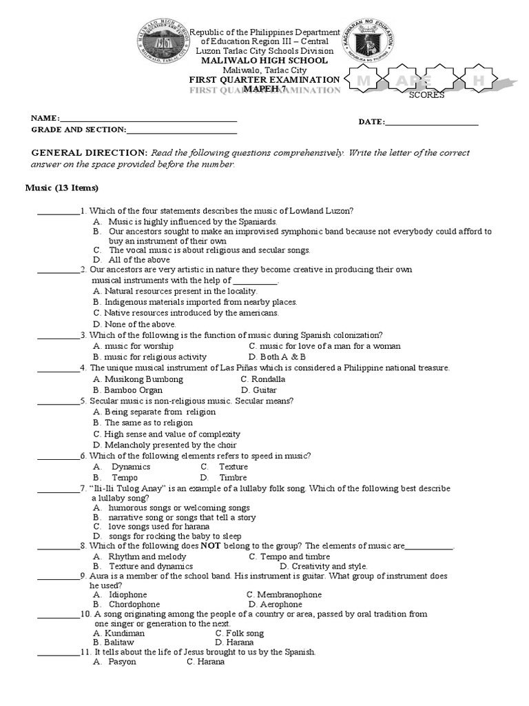 Mapeh 7 1st Quarter Exam | PDF | Body Mass Index | Mental Health