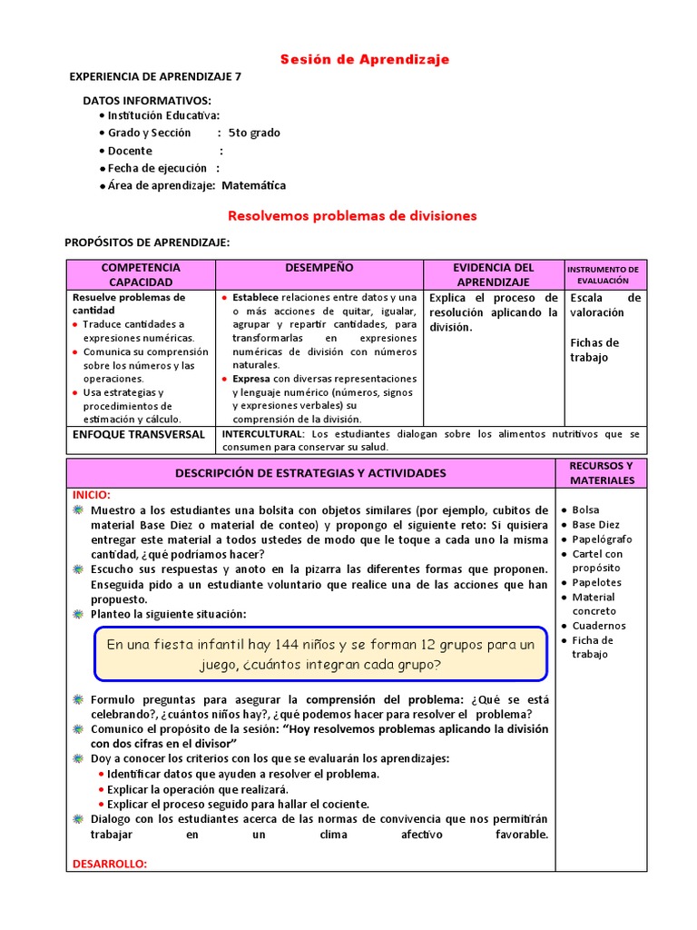 Resolvemos Problemas de Divisiones | PDF | División (Matemáticas) | Aprendizaje