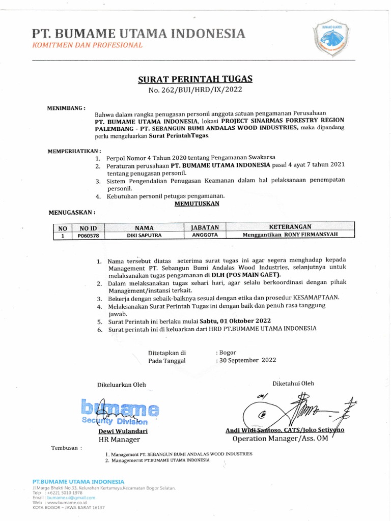 Surat Tugas Diki Saputra di Palembang | PDF
