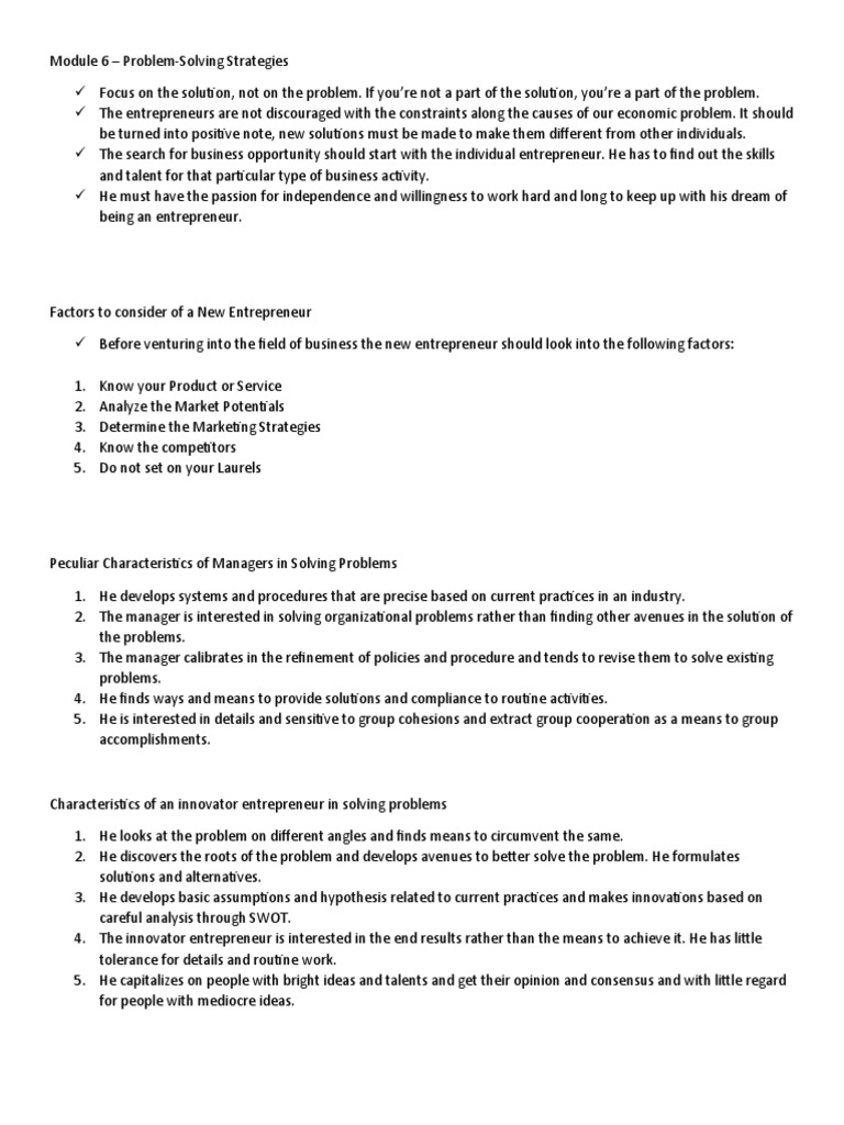 Module 6 - Problem-Solving Strategies | PDF | Entrepreneurship | Swot ... Module 6 - Problem-Solving Strategies | PDF | Entrepreneurship | Swot ...