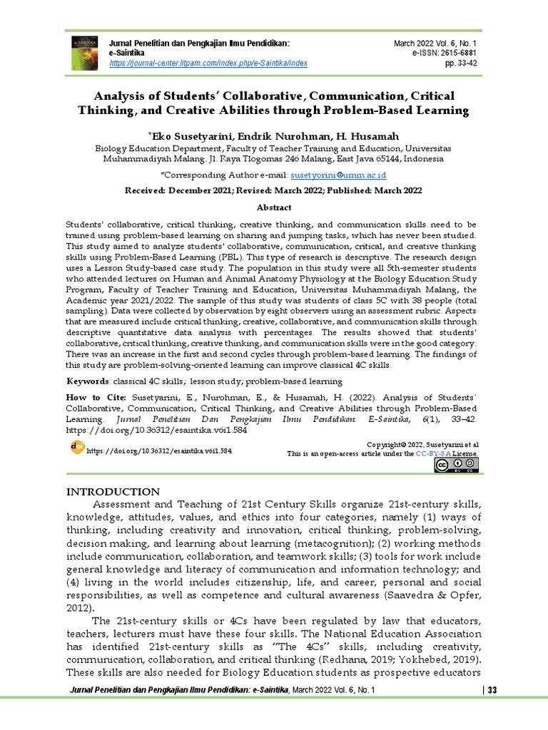 4 +susetyarini+et+al | PDF | Critical Thinking | Learning