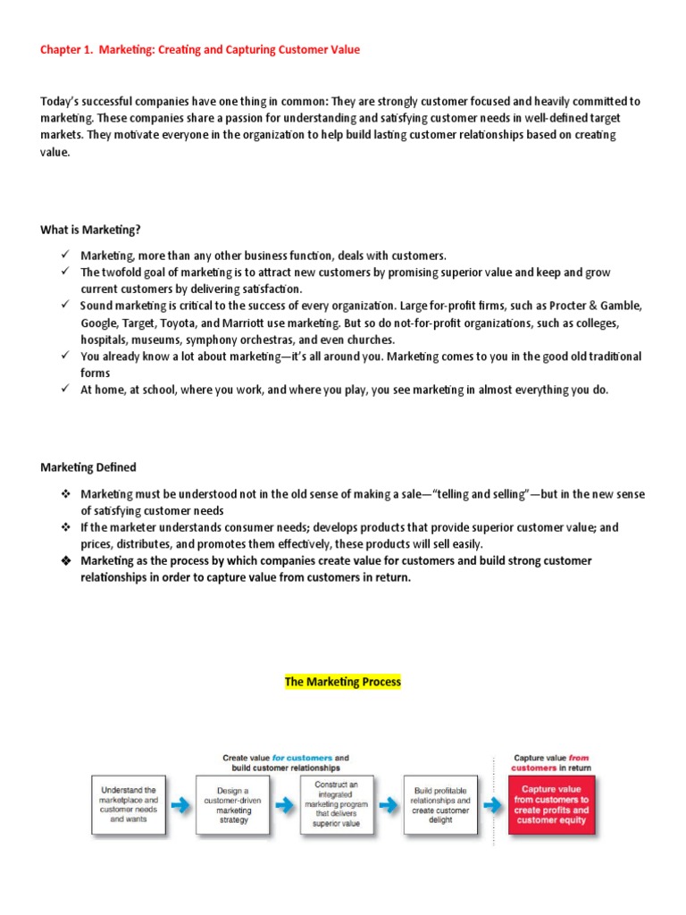 Chapter 1. Marketing Creating and Capturing Customer Value | PDF | Marketing | Customer ...
