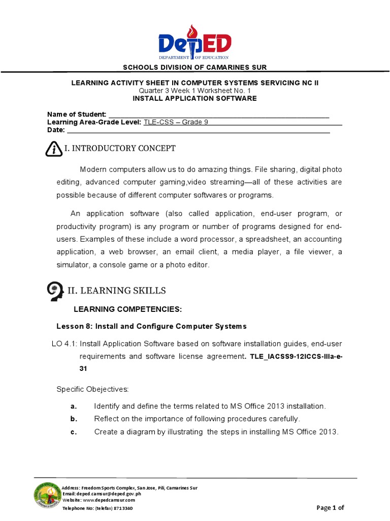 Q3 - W1 - Grade9 - CSS - Install Application Software | PDF | Microsoft ...