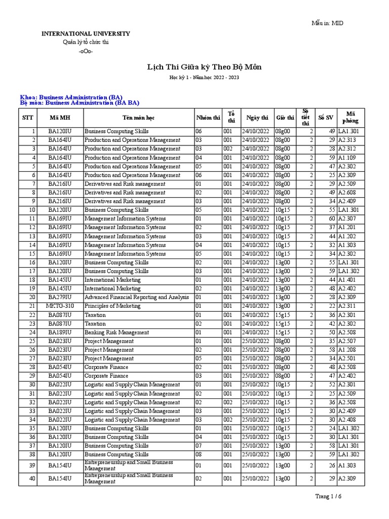 Midterm Exam Schedule for BA Students | PDF | Business | Economies