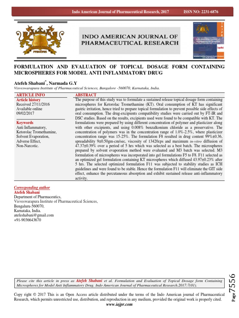 Formulation and Evaluation of Topical Dosage Form Containing ...