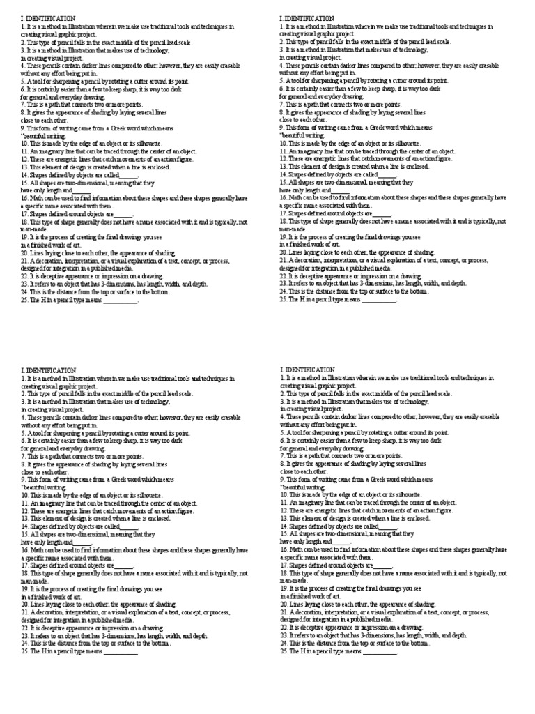 Grade 9 Illustration 2022-2023 Long Quiz 1 | PDF | Drawing | Shape