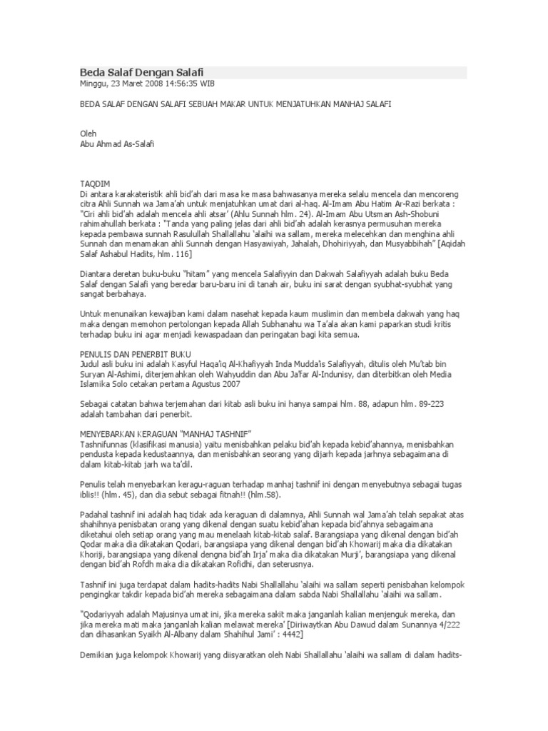 Beda Salaf Dengan Salafi | PDF