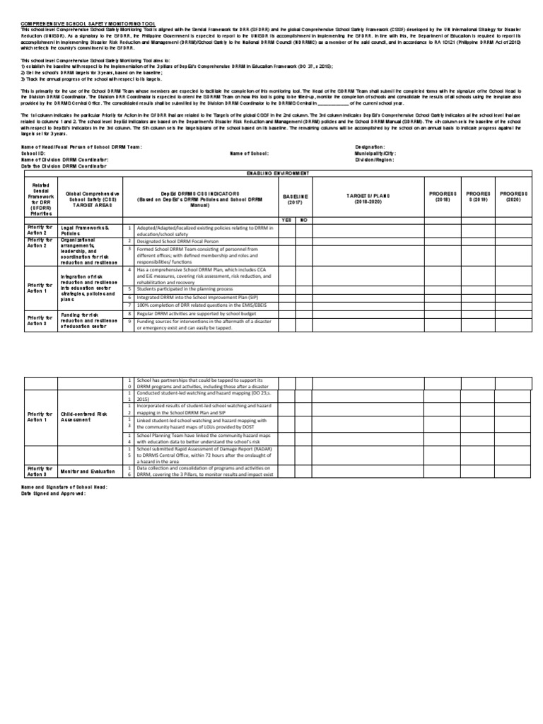 Comprehensive School Safety Tool Guide | PDF | Disaster Risk Reduction ...