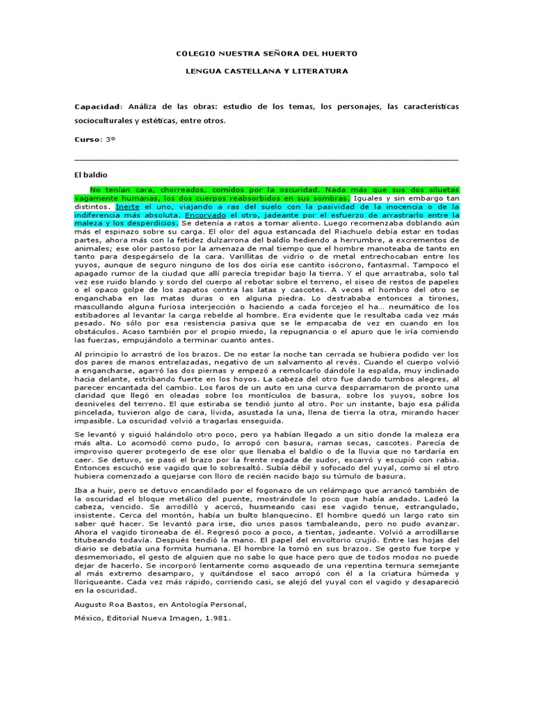 El baldío: Análisis del cuento de Roa Bastos | PDF