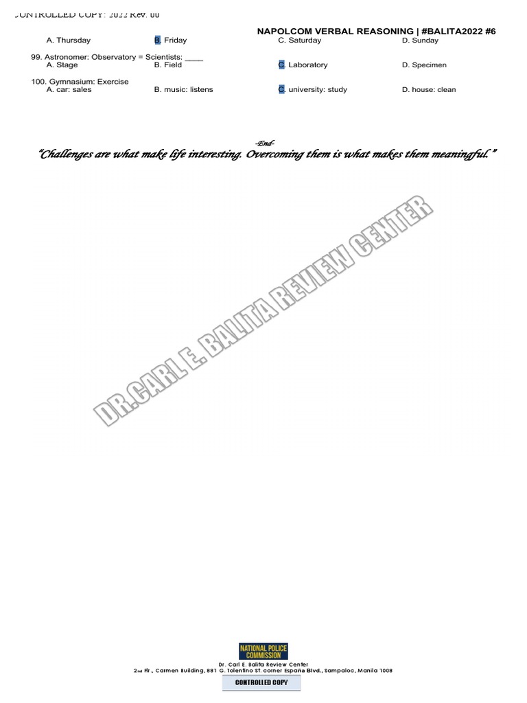 Napolcom 2022 Verbal Reasoning | PDF