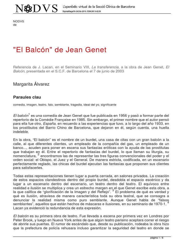 Análisis de "El Balcón" de Genet | PDF | Jacques Lacan | Teatro