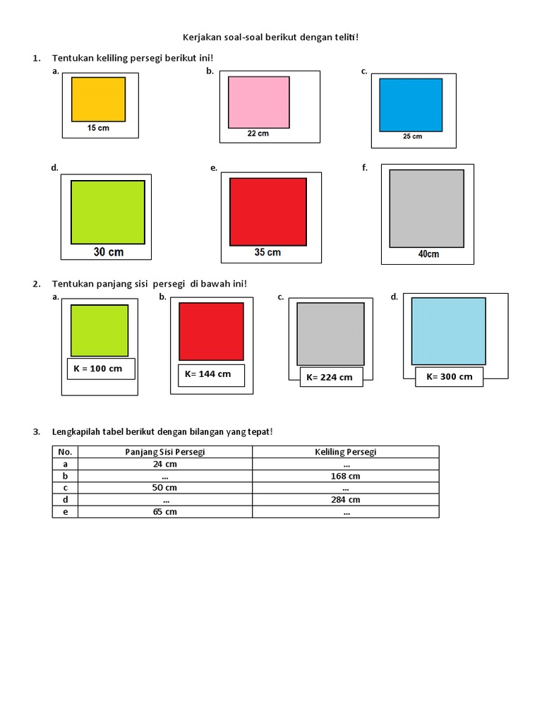 Latihan Soal Keliling Persegi | PDF | Griya & Taman | Seni