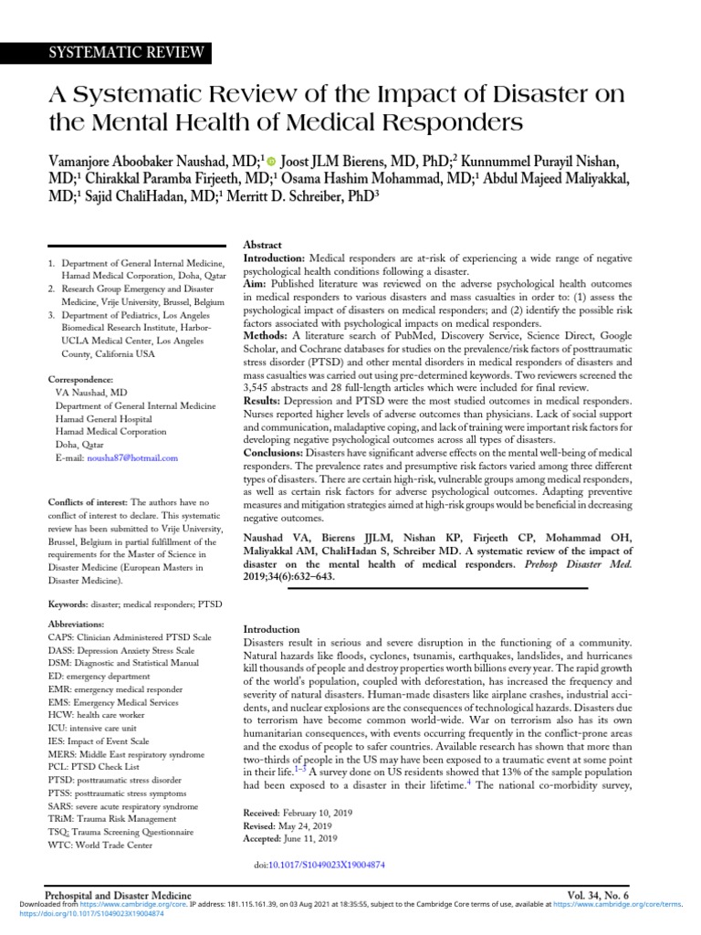 A Systematic Review of The Impact of Disaster On The Mental Health of ...