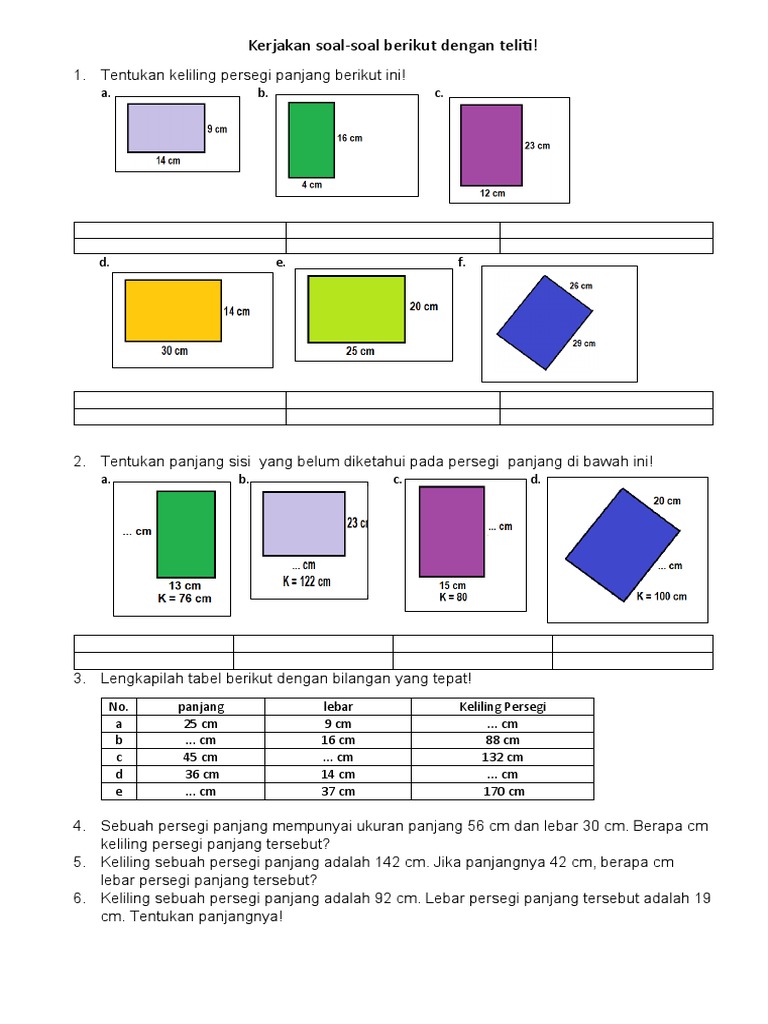 Latihan Soal Keliling Persegi Panjang | PDF | Griya & Taman