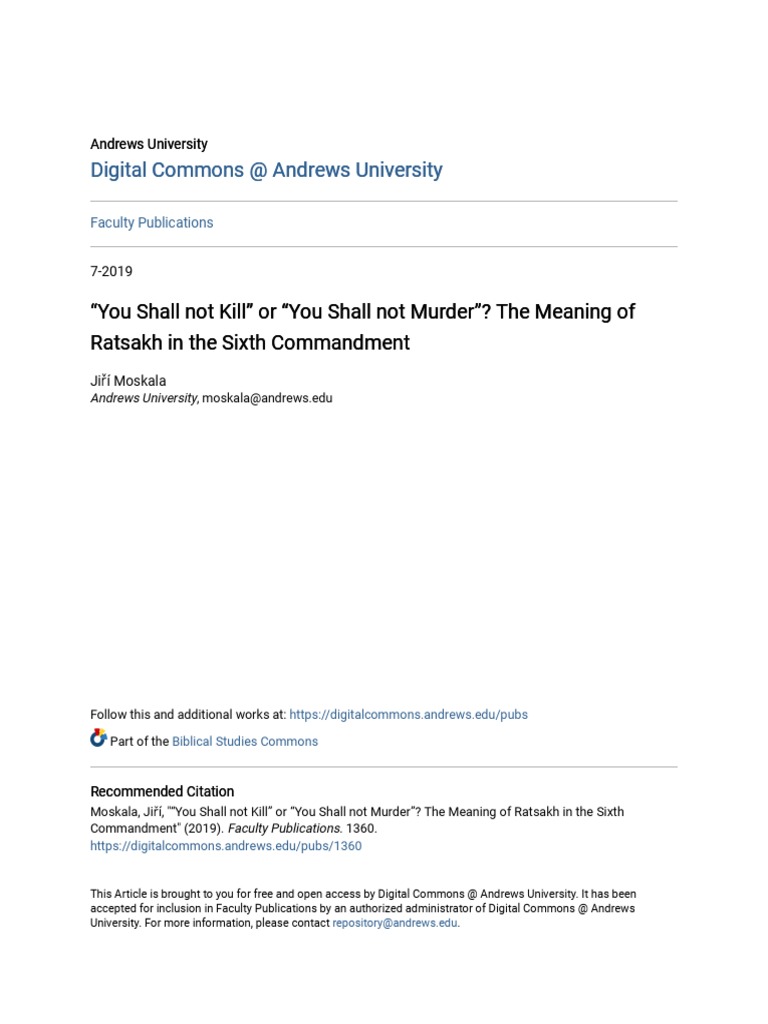 You Shall Not Kill - or - You Shall Not Murder - The Meaning of Ra ...