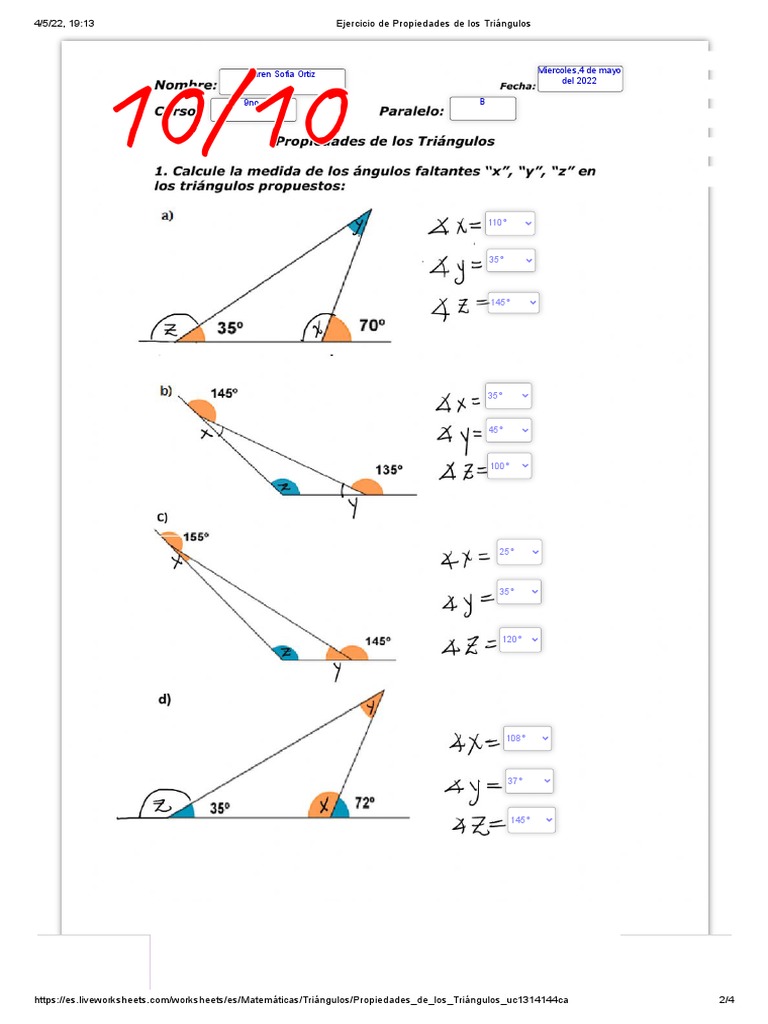 Ejercicio: Propiedades de Triángulos | PDF